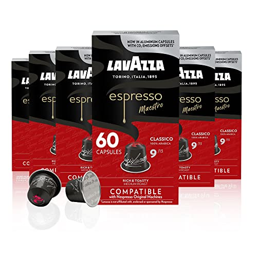 Lavazza Espresso Classico Medium Roast 100% Arabica Aluminum Capsules Compatible with Nespresso Original Machines (Pack of 60) ,Value Pack, Sweet and balanced, dark crema, Intensity 9 13