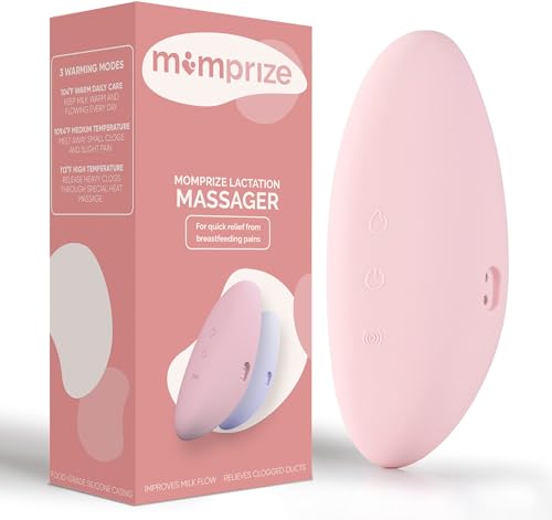 MomPrize Warming Lactation Massager for Breastfeeding - Breast Vibrant Massager with Heat for Pumping, Clogged Milk Ducts Relief, Support for Engorgement and Mastitis (Pink)