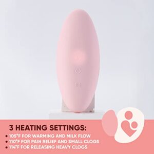 MomPrize Warming Lactation Massager for Breastfeeding - Breast Vibrant Massager with Heat for Pumping, Clogged Milk Ducts Relief, Support for Engorgement and Mastitis (Pink)