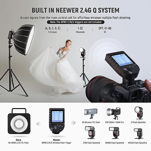 NEEWER Q4 400Ws 2.4G TTL Outdoor Studio Flash Strobe (New Look),1/8000 HSS 2800mAh Battery Powered Photography Monolight Speedlite 30W Modeling Lamp/400 Full Power Flash/0.01-1.2s Recycle/Bowens Mount