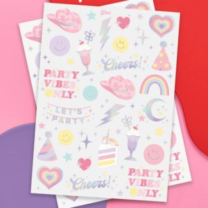 xo, Fetti Pastel Rainbow Temporary Tattoos - 50 Iridescent Foil Styles | Preppy Birthday Party Supplies, Smiley Party Favors, Party Vibes Only