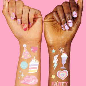 xo, Fetti Pastel Rainbow Temporary Tattoos - 50 Iridescent Foil Styles | Preppy Birthday Party Supplies, Smiley Party Favors, Party Vibes Only