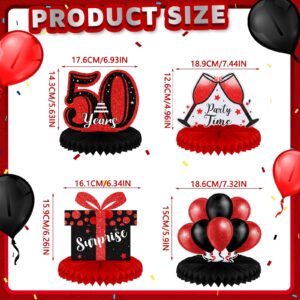 8 Pcs 50th Red and Black Table Honeycomb Centerpieces 50th Birthday Decorations Red Black Happy Birthday Decorations 50th Birthday Centerpieces for Tables Toppers 50 Years Birthday Party Supplies