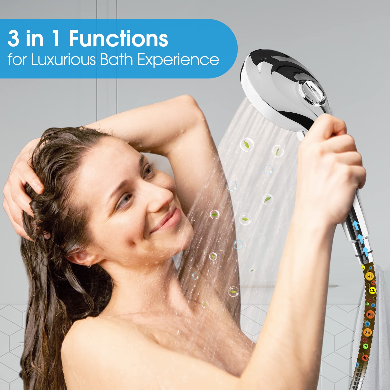 Filtered Shower Head with Handheld, Lanhado 8+2 Mode Shower Head Filter for Hard Water, High Pressure Shower Heads with Extra Long 6Ft Hose, Detachable Shower Head with Power Wash to Clean Tub & Tile