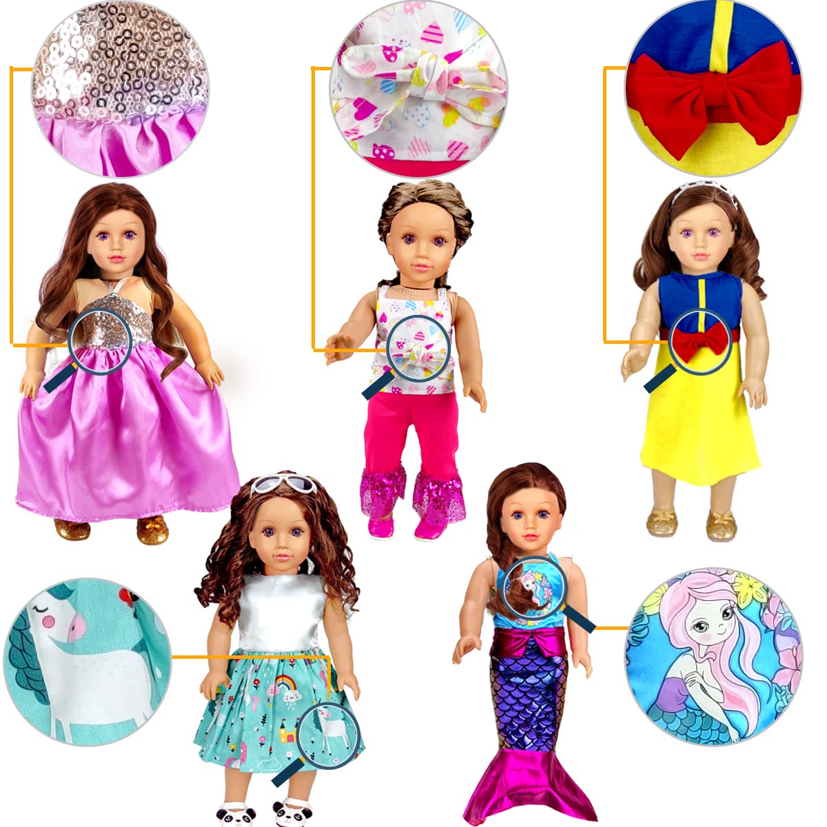 WONDOLL 18-inch Doll Clothes and Accessories - 10 Sets Compatible with 18-inch-Dolls Outfits Christmas Birthday Gift for Little Girls