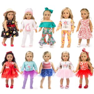 zqdoll 19 pcs american doll clothes gift for 18 inch doll clothes and accessories, including 10 complete sets of clothing