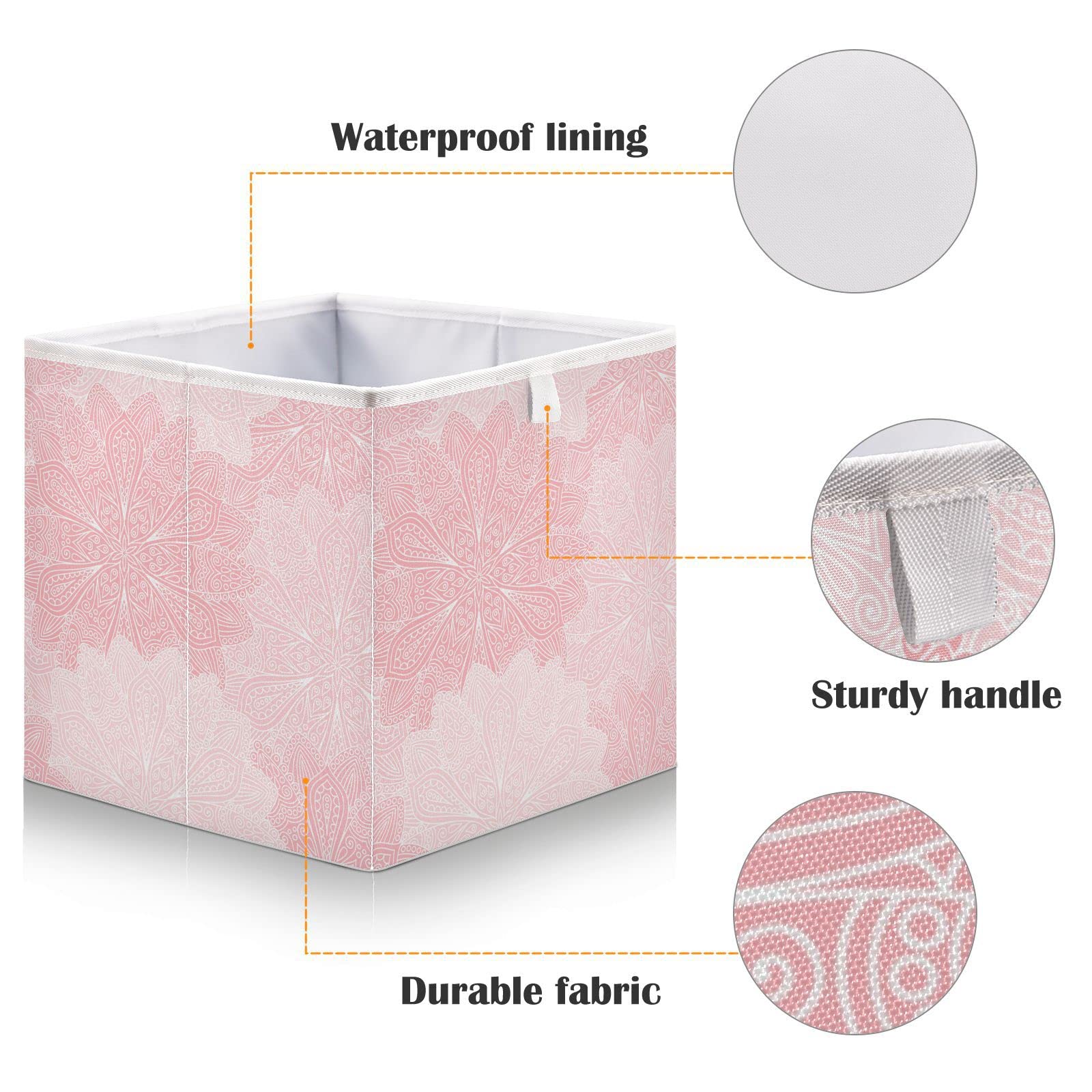 Kigai Pink Mandala Rectangular Storage Bins - 16x11x7 In Large Foldable Storage Basket Fabric Storage Baskes Organizer for Toys, Books, Shelves, Closet, Home Decor