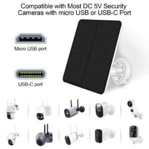 Solar Panel for Security Camera,7W Camera Solar Panel with Micro USB & USB-C Port,IP65 Waterproof Security Camera Solar Panel for DC 5V Rechargeable Battery Camera,9.8Ft Charging Cable(1 Pack)