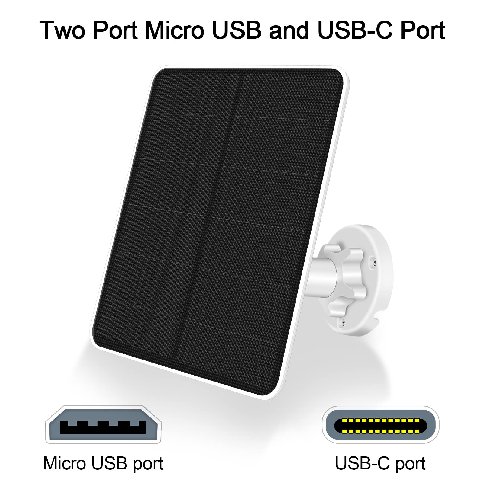 Solar Panel for Security Camera,7W Camera Solar Panel with Micro USB & USB-C Port,IP65 Waterproof Security Camera Solar Panel for DC 5V Rechargeable Battery Camera,9.8Ft Charging Cable(1 Pack)