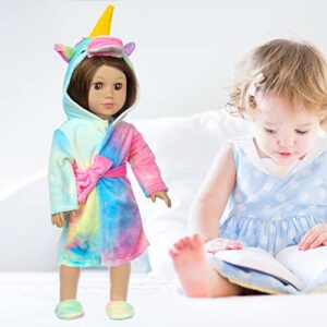 XFEYUE American 18 inch Doll Clothes and Doll Sleeping Bag Set - Rainbow Unicorn Doll Costume with Unicorn Style Sleeping Bag, Pillow, Eye Mask Slumber Party Accessories Fits 18 Inch Doll