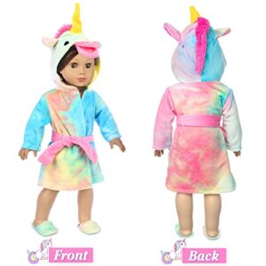 XFEYUE American 18 inch Doll Clothes and Doll Sleeping Bag Set - Rainbow Unicorn Doll Costume with Unicorn Style Sleeping Bag, Pillow, Eye Mask Slumber Party Accessories Fits 18 Inch Doll