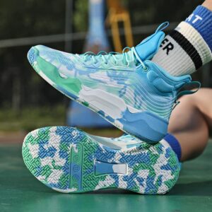 Bacury Women Men Basketball Shoes Fashion Running Sneakers Colorful Painting Sport Shoes Blue Size 8