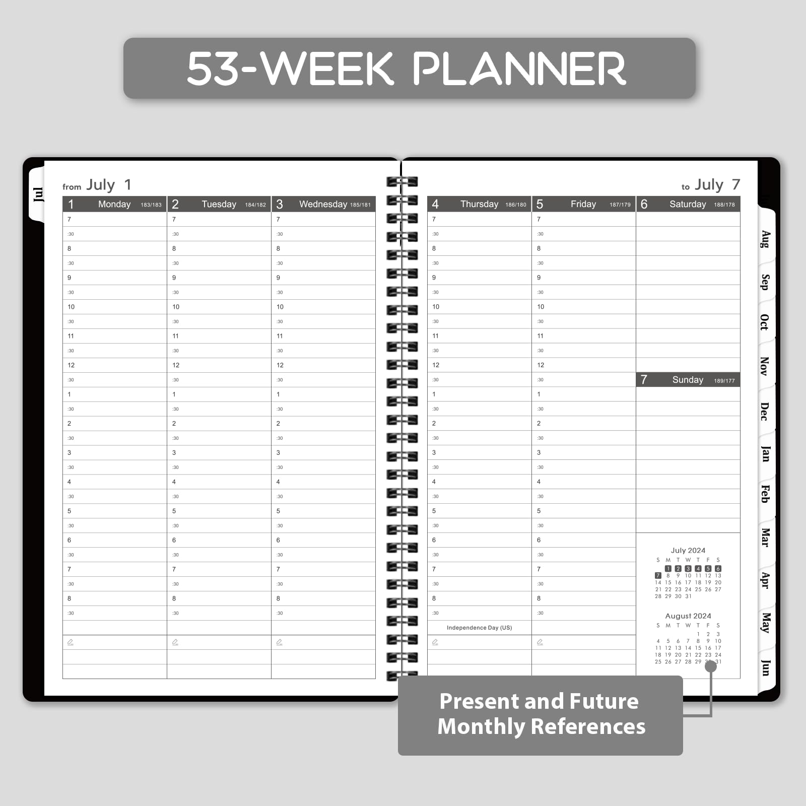 2024-2025 Weekly Appointment Book & Planner - Jul 2024 - Jun 2025, 2024-2025 Daily Hourly Planner, Academic Planner, 6.3" x 8.5", Half Hour (30 Mins) Interval, Tabs, Strong Binding, Thick Paper