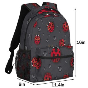 YPPAHHHH School Laptop Backpack Red Ladybugs for Girls Kids Boys Ladybugs Lightweight Bookbag Elementary College Travel Hiking Daypack Backpacks for Women Men