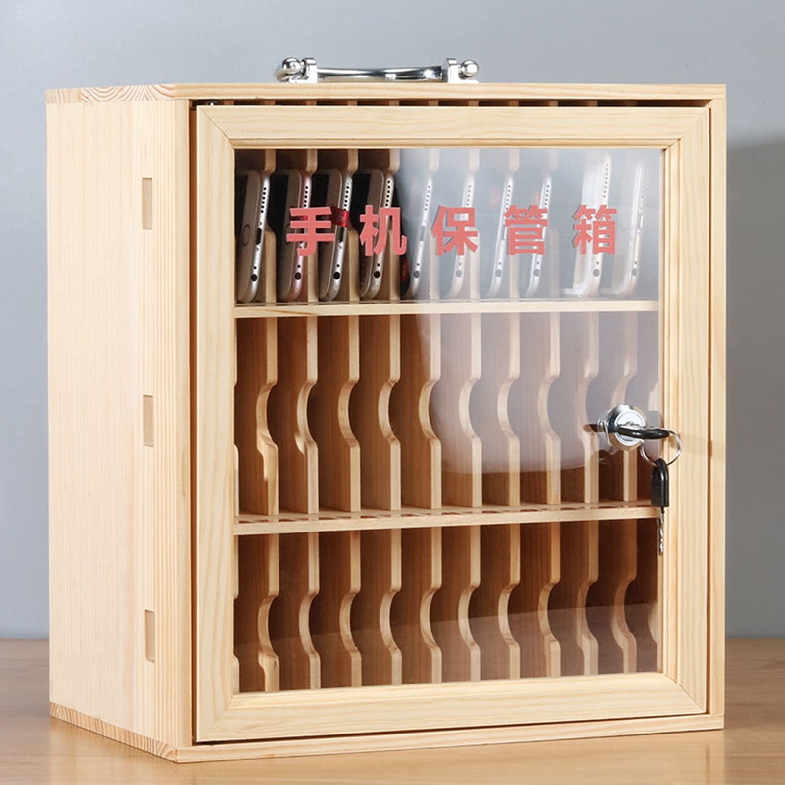 Cell Phone Holder Classroom Cell Phone Lock Box 60 Slots Wooden Cell Phone Storage Cabinet Pocket Chart for Classroom with Lock for School Office (Color : 24 bits)