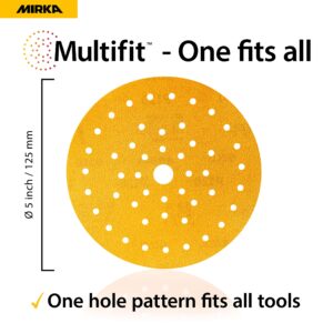 Mirka Gold Multifit 5'' Sandpaper Grit 80 Hook and Loop, 50 Pack 5 inch Sanding Discs for Orbital Sander, Sand Paper Pads for Wood, Drywall, Metal