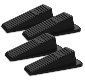 carvy fox rubber door stoppers for bottom of door, 4 pcs, 1.1x 1.2x 4.7 -heavy duty door wedge - non-skid doorstops wedge for bottom of door security – ideal for floors, carpets, tiles & wood(black)