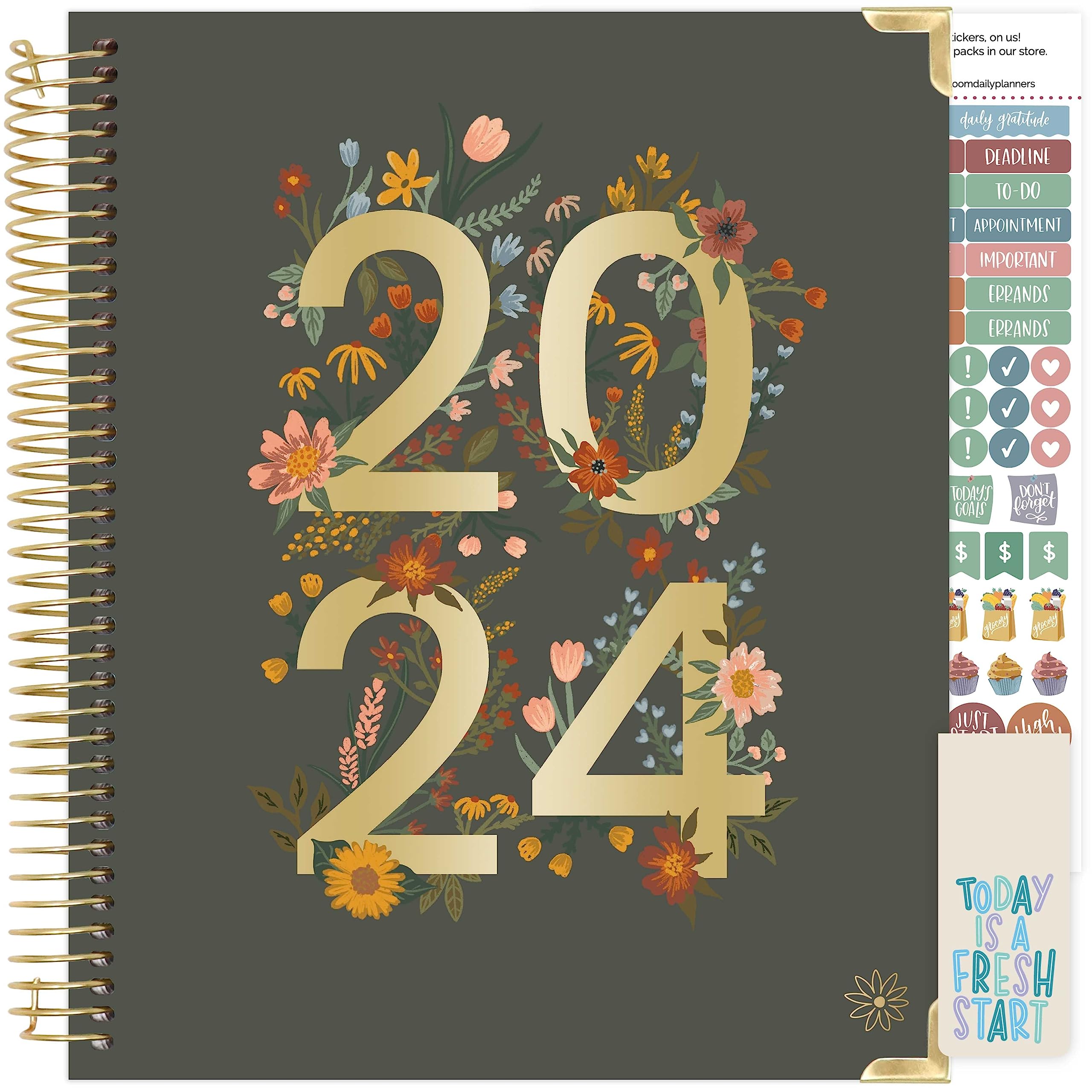 bloom daily planners 2024 Hardcover Calendar Year Goal & Vision Planner (January 2024 - December 2024) - Monthly/Weekly Column View Agenda Organizer - 7.5" x 9" - Dreams In Bloom