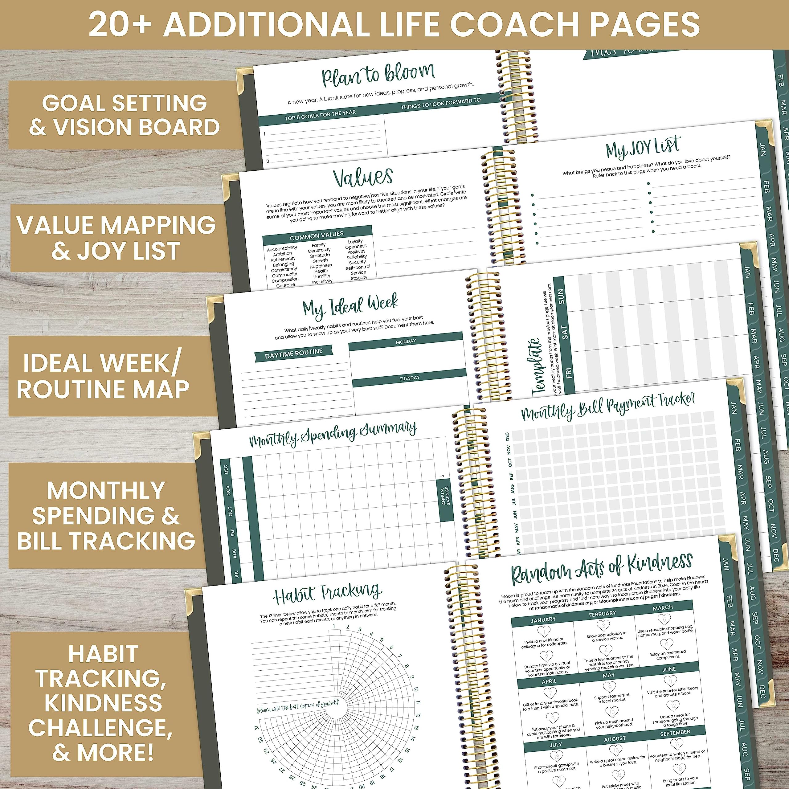 bloom daily planners 2024 Hardcover Calendar Year Goal & Vision Planner (January 2024 - December 2024) - Monthly/Weekly Column View Agenda Organizer - 7.5" x 9" - Dreams In Bloom