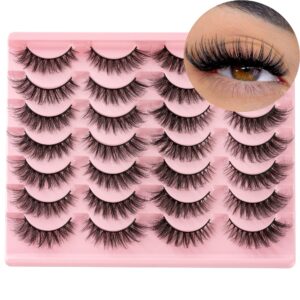 false eyelashes pestañas postizas naturales wispy mink lashes fluffy 17mm cat eye lashes natural look 14 pairs fake eyelashes pack by josiezoey(2 styles)