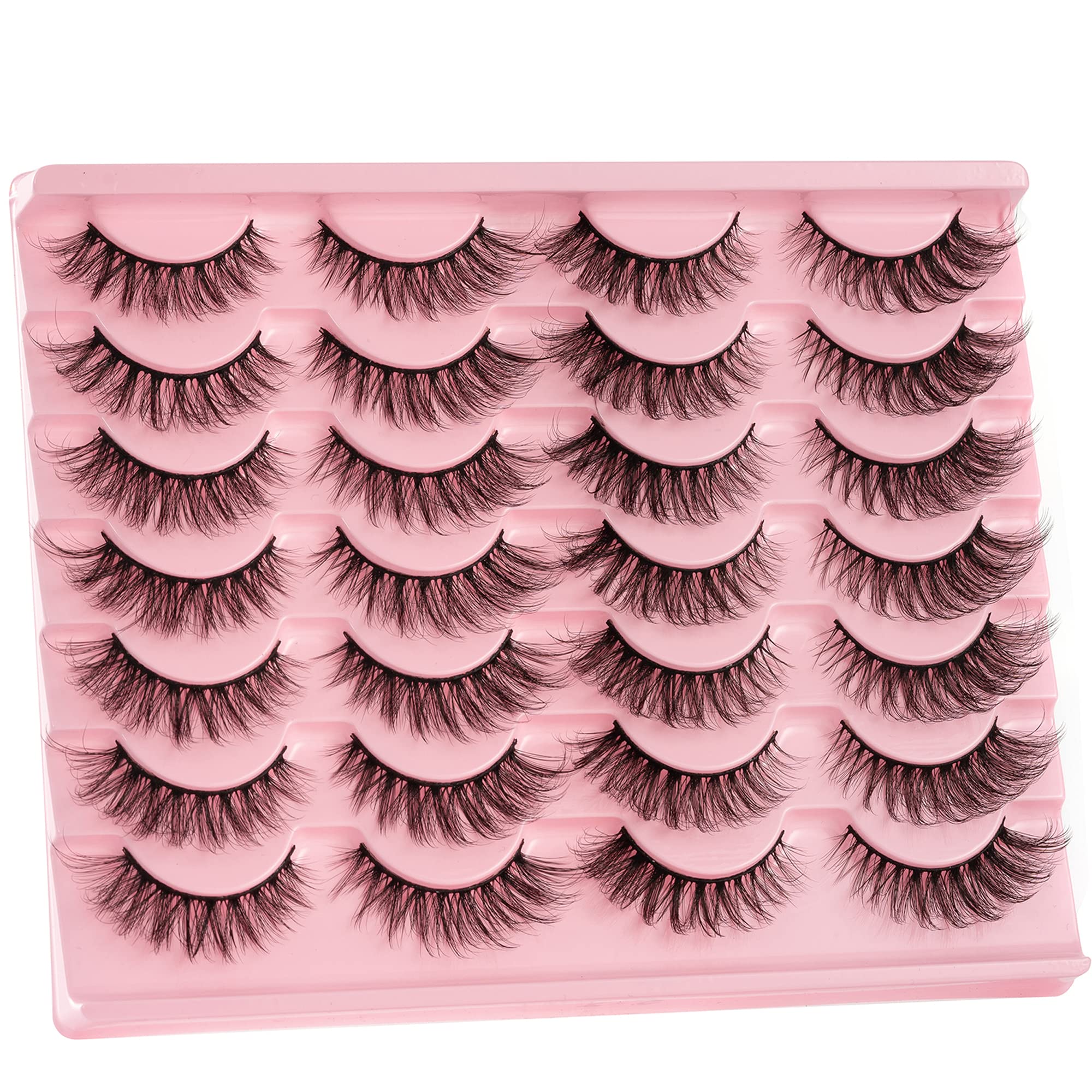 False Eyelashes Pestañas Postizas Naturales Wispy Mink Lashes Fluffy 17mm Cat Eye Lashes Natural Look 14 Pairs Fake Eyelashes Pack by Josiezoey(2 Styles)