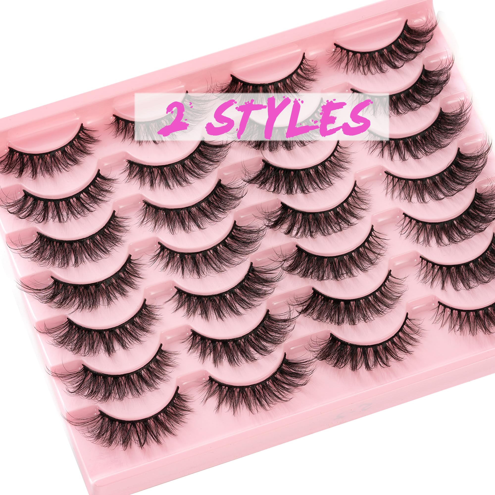 False Eyelashes Pestañas Postizas Naturales Wispy Mink Lashes Fluffy 17mm Cat Eye Lashes Natural Look 14 Pairs Fake Eyelashes Pack by Josiezoey(2 Styles)