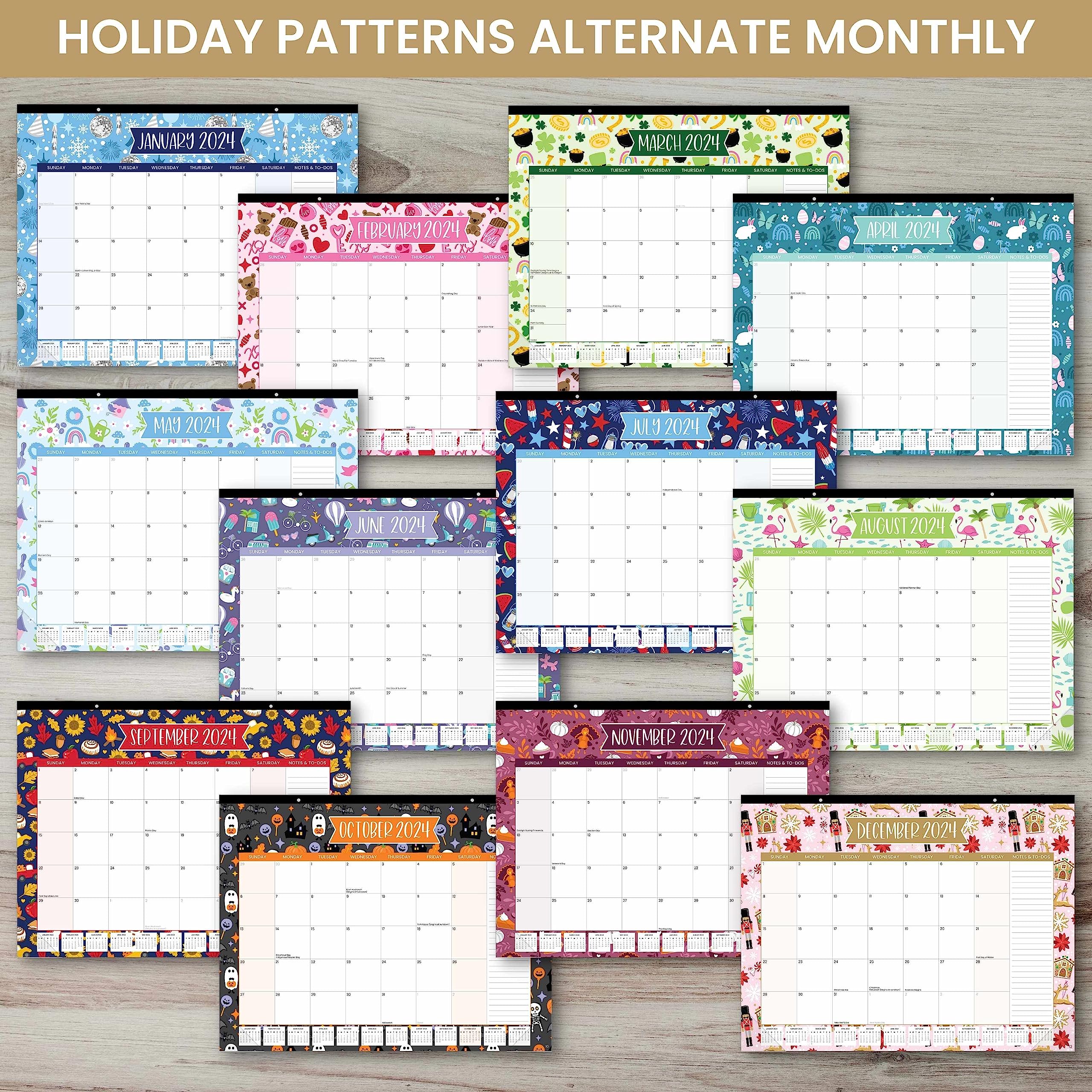 bloom daily planners 2024 Desk Calendar - 21" x 16" Large Monthly Organizer Pad with Stickers (January 2024 - December 2024) Desktop Blotter - Holiday Icons