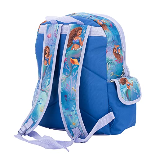 DISNEY The Little Mermaid Movie Backpack, Girls Bookbag with Adjustable Shoulder Straps & Padded Back, 16” Flip Sequin School Bag w/3D Molded Front Pocket