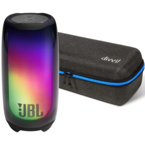 JBL Pulse 5 Black Bluetooth Light Show Speaker Bundle with Premium divvi! Hardshell Case