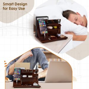 Nightstand Organizer Wooden Docking Station Charging Phone Stand Holder Gadgets Organizer for Wallet Watch Key Wireless Headphones,Dad Gifts Men Birthday Gift Idea from Son Daughter