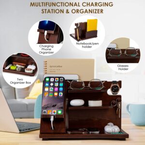 Nightstand Organizer Wooden Docking Station Charging Phone Stand Holder Gadgets Organizer for Wallet Watch Key Wireless Headphones,Dad Gifts Men Birthday Gift Idea from Son Daughter