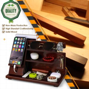 Nightstand Organizer Wooden Docking Station Charging Phone Stand Holder Gadgets Organizer for Wallet Watch Key Wireless Headphones,Dad Gifts Men Birthday Gift Idea from Son Daughter