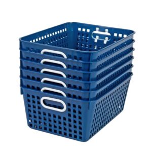 really good stuff large plastic book baskets, 13?" by 10" by 5?" - 6 pack, navy| classroom library organizer, toy storage, multi-purpose organizer basket