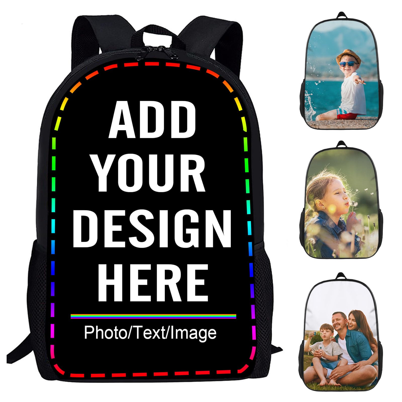 sewbuapo Custom Backpack for Boys Girls, Personalized Lightweight School Backpack Add Your Photos Text Logo Men Women, Customized 17Inch Student Bookbag for Travel, Work and School