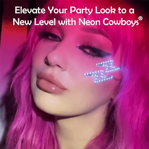 Neon Cowboys® Light-up LED Face Jewelry Sticker Gems, Face Jewels for Women, Light Up Cowboy Stickers, Eye Gems, Makeup Gems, Festival, Birthday, Bachelorette Party, Concert Neon Stickers