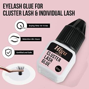 Higu clace Cluster Lashes Glue 5ml, Strong Hold 48Hours Lash Bond for Lash Clusters DIY Eyelash Extensions Individual Lash Glue, Black Glue Latex Free Eye Lash Glue for Personal Makeup Use(5ml,Black)