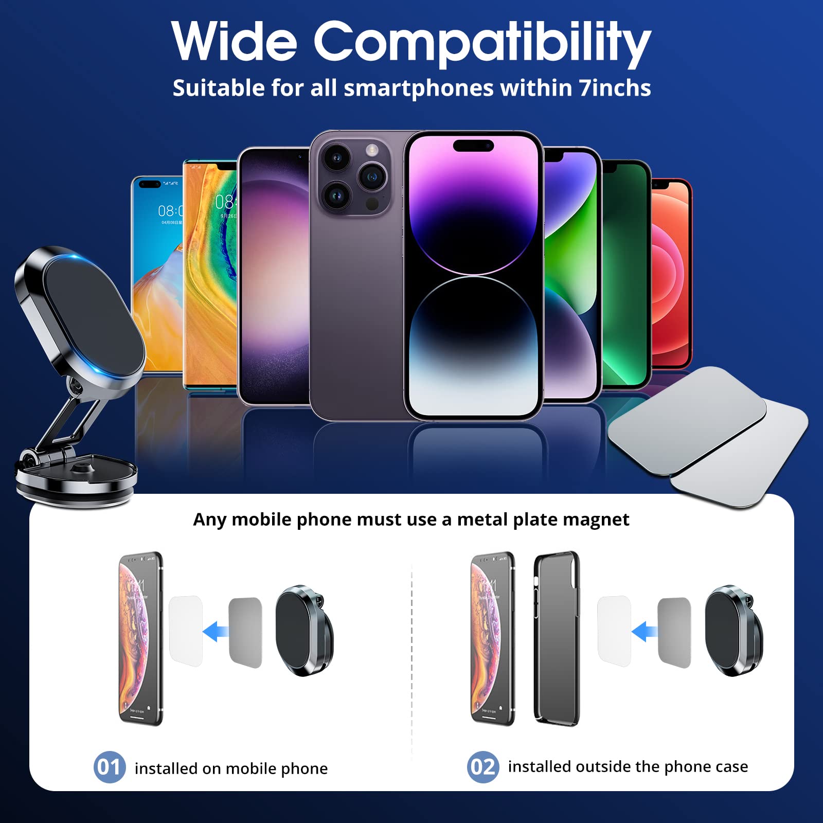 [2-Pack] Magnetic Phone Holder for Car Alloy Folding Magnetic Car Phone Holder [Super Strong Magnet] Car Magnetic Phone Mount 360° Rotation Magnetic Cell Phone Holder Dashboard Car Mount for All Phone