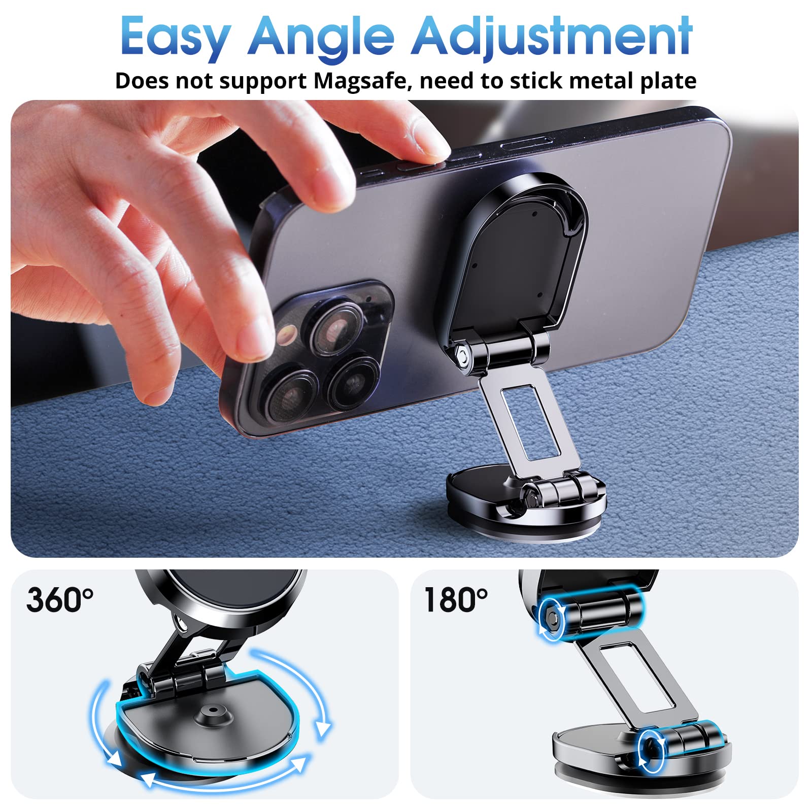 [2-Pack] Magnetic Phone Holder for Car Alloy Folding Magnetic Car Phone Holder [Super Strong Magnet] Car Magnetic Phone Mount 360° Rotation Magnetic Cell Phone Holder Dashboard Car Mount for All Phone