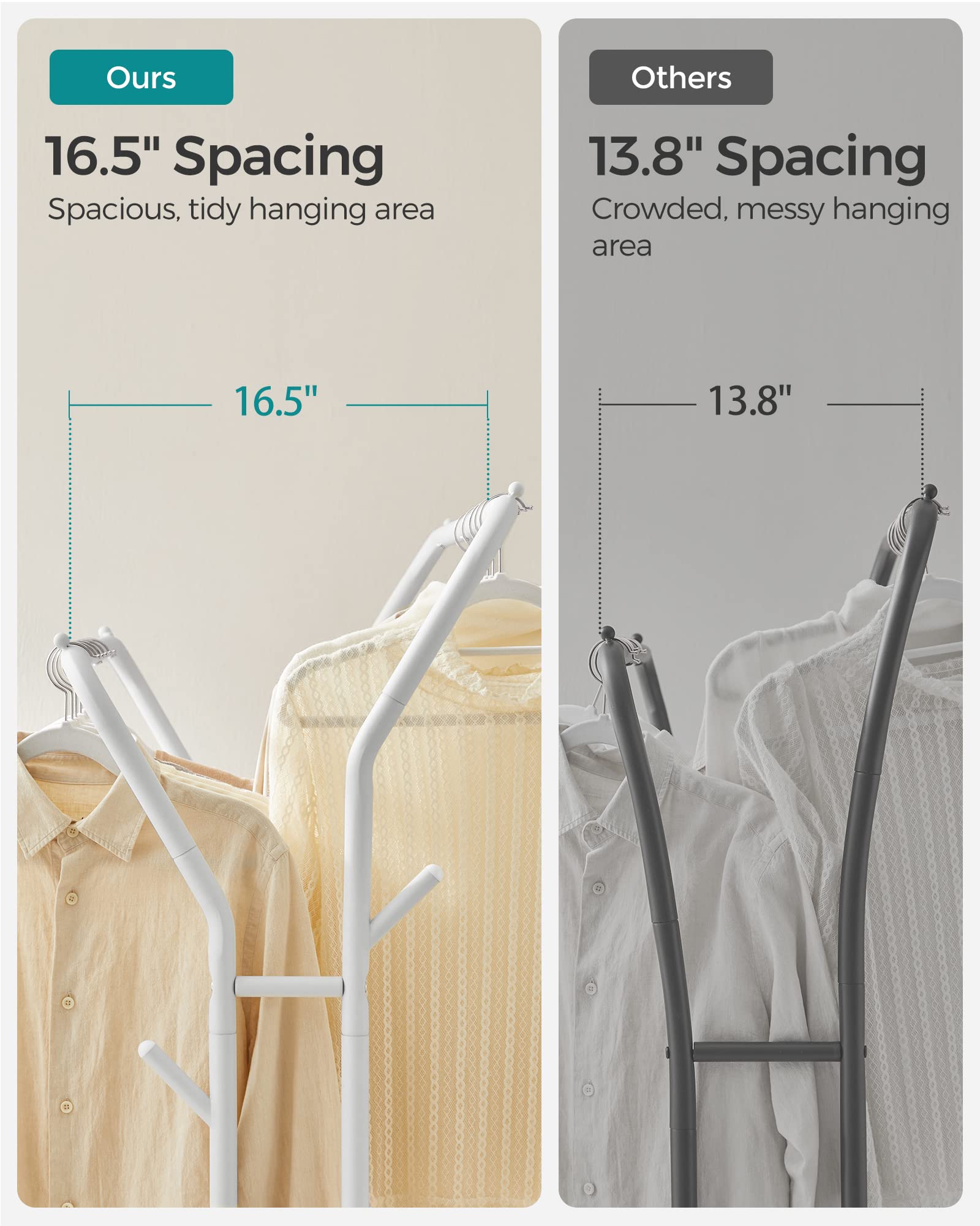 SONGMICS Clothes Rack, Double-Rod Clothing Rack with Wheels, Heavy-Duty Metal Frame, Garment Rack, 220 lb Max. Total Load, 40.7 Inches Wide, Clothes Storage and Display, White UHSR107W01