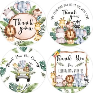 80 wild safari thank you stickers, jungle safari baby shower favor stickers, wild animals birthday party favor label decorations (2 inch)