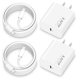 iphone 15/15 pro max charger, 2-pack 20w type c fast wall charger power adapter, usb c charger block for iphone 15/15 plus/15 pro/15 pro max, ipad pro/air/mini, airpods pro with 6ft usb-c to c cable