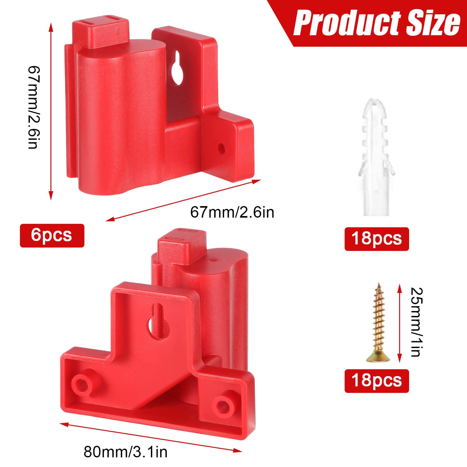 6PCS Milwaukee Drill Holder, Dirll Holder Wall Mount for Milwaukee M12 Drill, DIY M12 Tool Holder and Tool Storage, No 3D Printed Vertical Drill Mount, Red