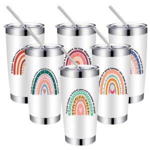 hoolerry 6 pcs teacher appreciation gifts teacher gifts bulk 20oz rainbow stainless steel tumblers with lids, straws and brushes for graduation teacher appreciation birthday gifts supplies