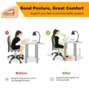 Bamboo Under Desk Footrest, Ergonomic Foot Rest with 4 Height Position Office Footrest, Improves Posture and Blood Circulation, Portable Step Stool for Home and Office (Standard)