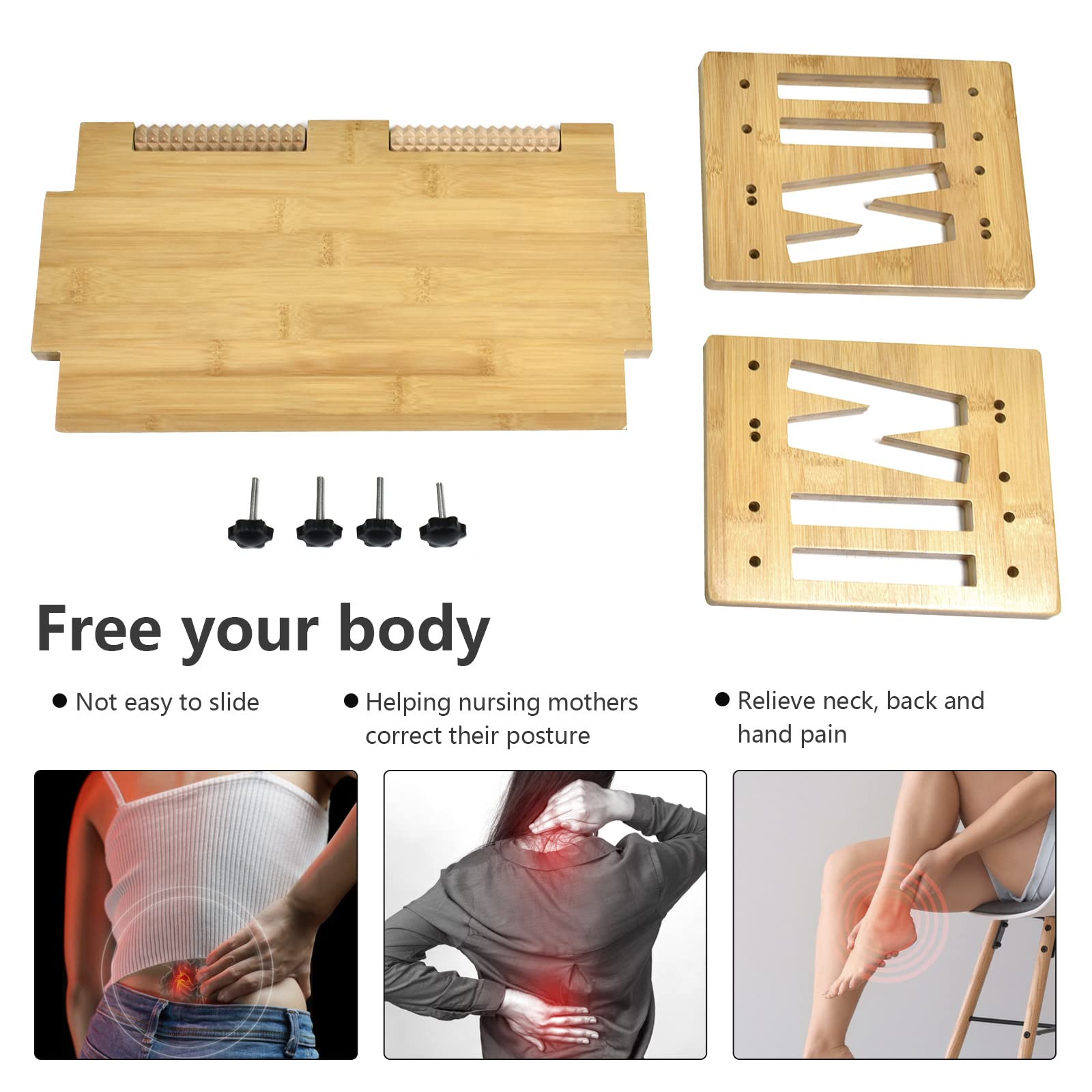 Foot Rest for Under Desk at Work, with 5 Adjustable Height Position Bamboo Foot Stool and Massage Roller & Non-Slip Bottom, Ergonomic Stool Relieves Swelling and Joint Inflammation at Home, Office