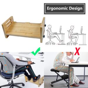 Foot Rest for Under Desk at Work, with 5 Adjustable Height Position Bamboo Foot Stool and Massage Roller & Non-Slip Bottom, Ergonomic Stool Relieves Swelling and Joint Inflammation at Home, Office