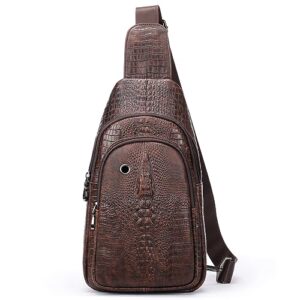 niucunzh sling backpack,small crossbody bag crocodile leather one shoulder sling bags travel chest pack brown