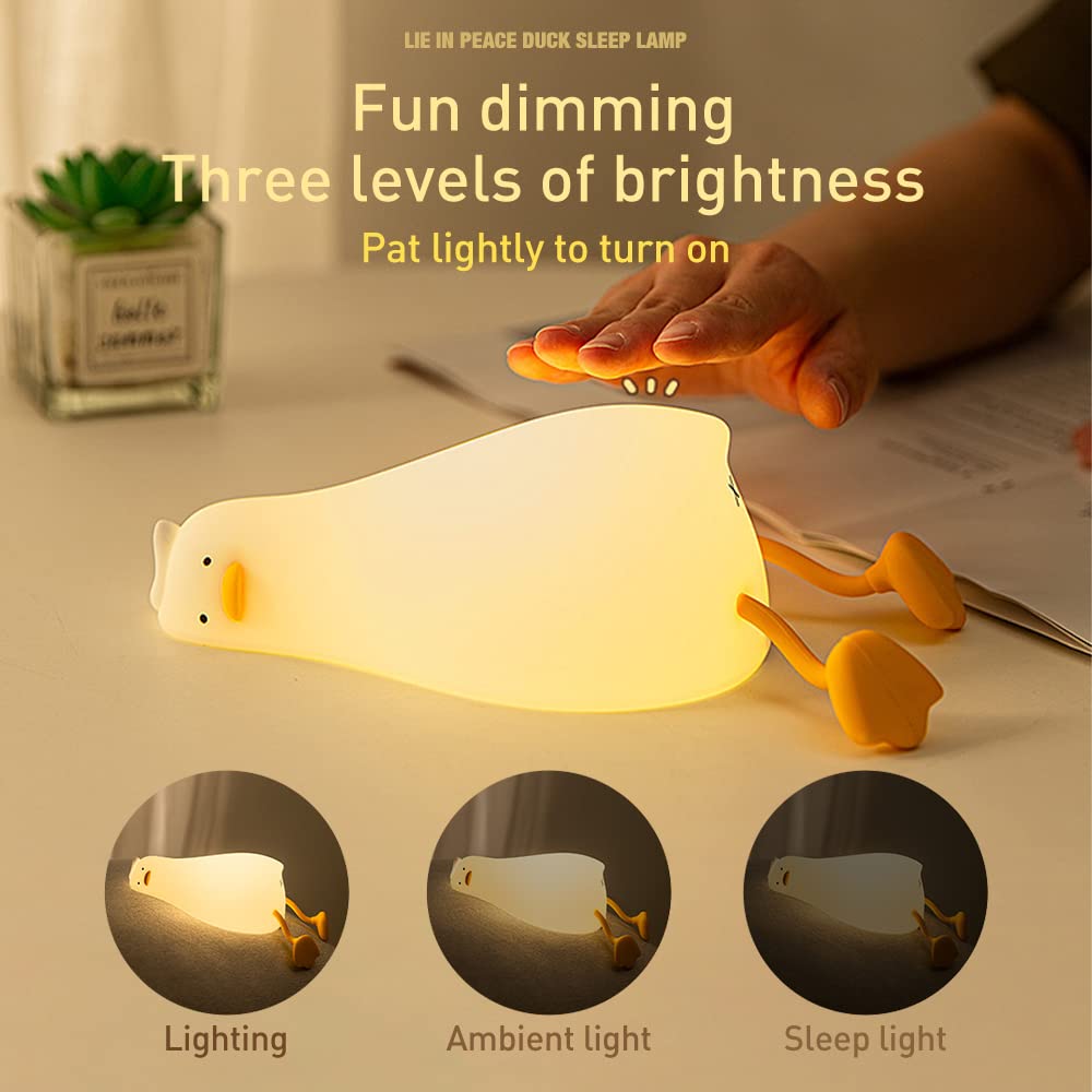 TOOGE LED Duck Night Light Cute Small Lamp Night Light for Kids 3 Levels Dimmable Nursery Nightlight with Timer Silicone Squishy Duck Portable Rechargeable Touch Bedside Lamp