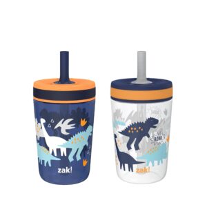 zak designs kelso toddler cups for travel or at home, 15oz 2-pack durable plastic sippy cups with leak-proof design is perfect for kids (dinoroar, zaksaurus)