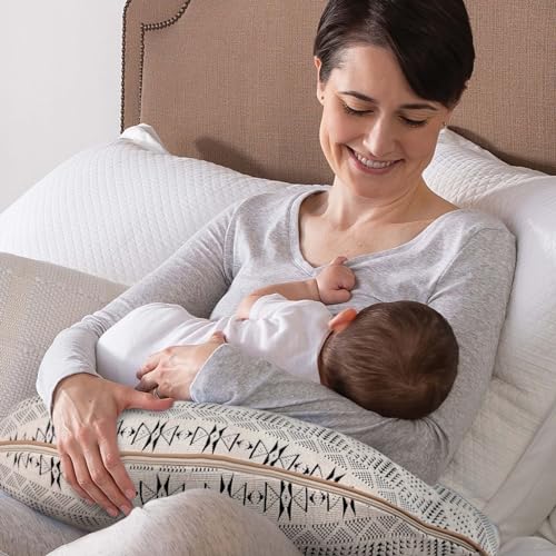 Boppy Nursing Pillow Luxe Original Support, Sand and Ash Boho, Ergonomic Nursing Essentials for Bottle and Breastfeeding, Firm Hypoallergenic Fiber Fill, with Textured Knit Nursing Pillow Cover